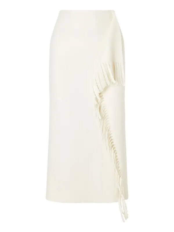 LANVIN Fringed Wool-blend Midi Skirt - White
