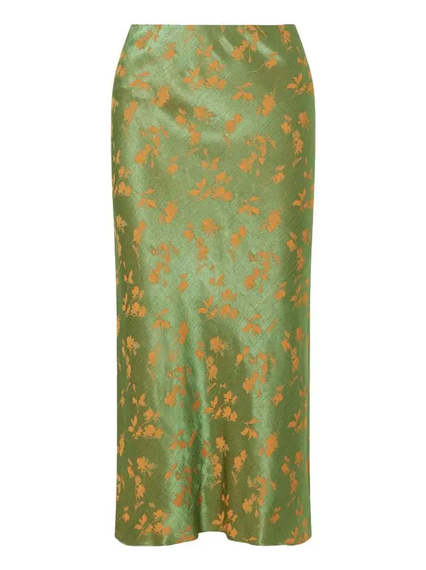 Dries Van Noten Floral Print Satin Midi Skirt - Green