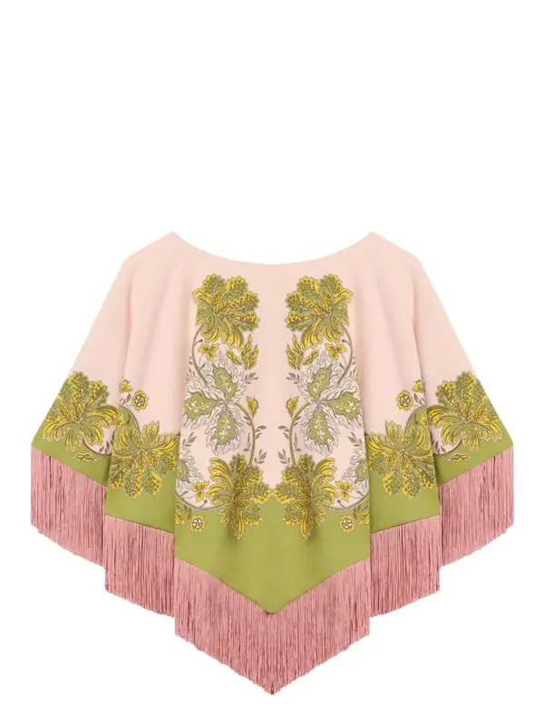 La DoubleJ Mini Poncho With Fringe Trim - Pink