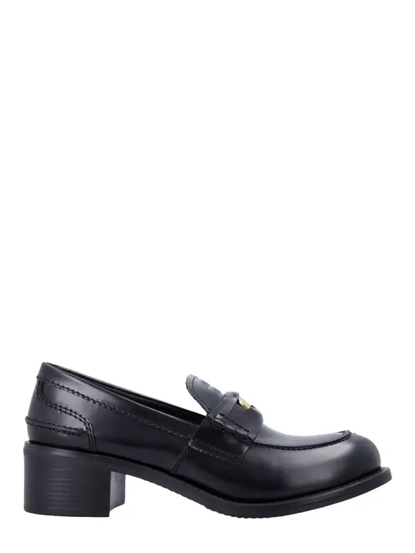 Miu Miu Leather Penny Loafers With Gold-tone Metal Detail - Black