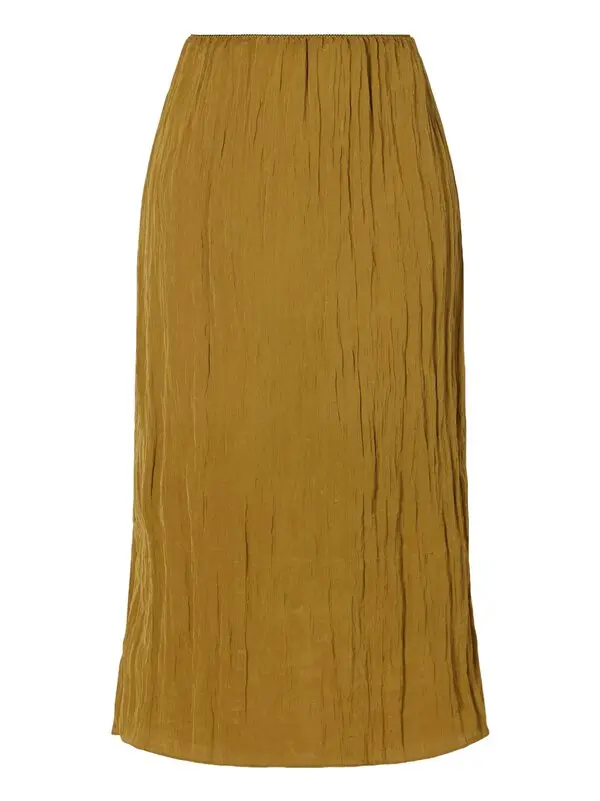 Tibi Crinkle Charmeuse Midi Skirt - Brown