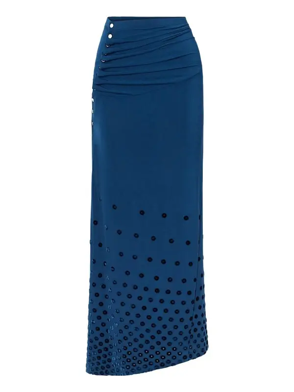 Rabanne Gathered Flocked Jersey Maxi Skirt - Blue