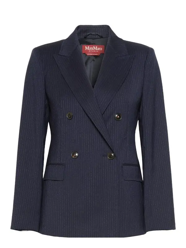 Max Mara Umico Double-breasted Pinstriped Blazer - Navy