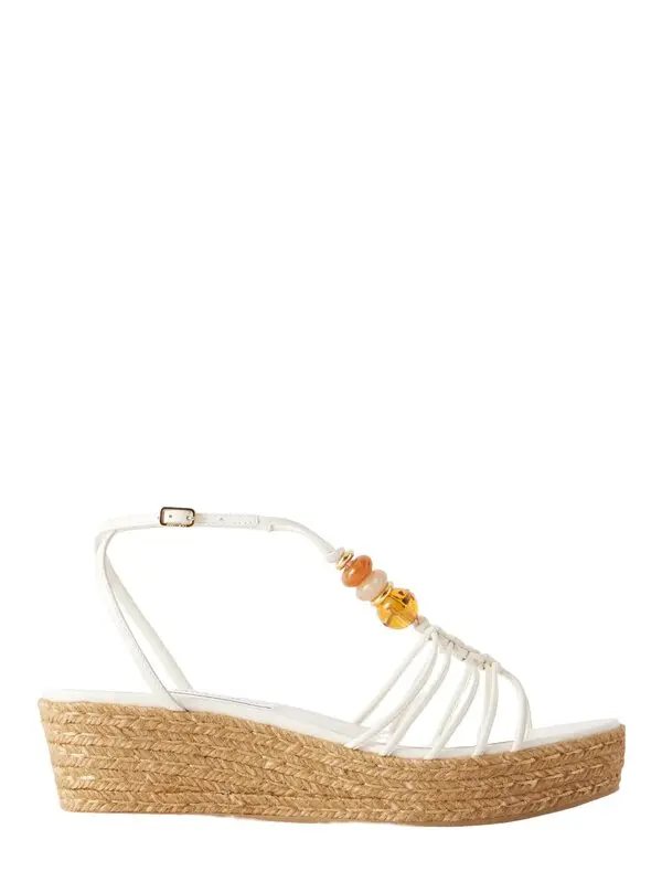 JIMMY CHOO Lemi Bead-embellished Raffia Wedge Sandals - No