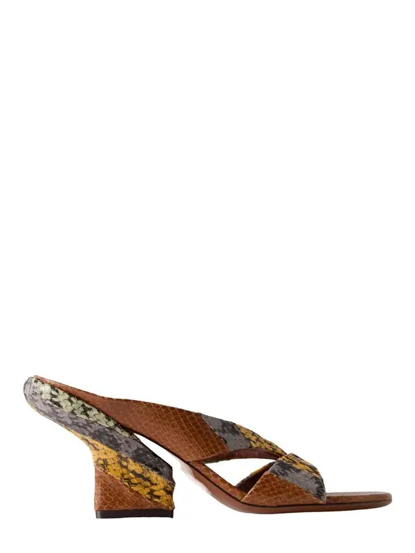 Dries Van Noten Snake-effect Leather Mules - Brown