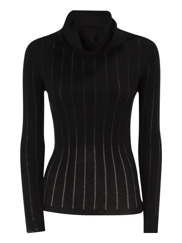 Max Mara Badesse Ribbed Turtleneck Knit Top - Black