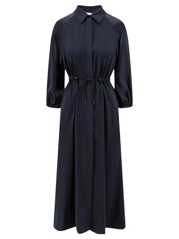 Max Mara Long-sleeved Collared Dress With Drawstring Waist - Black