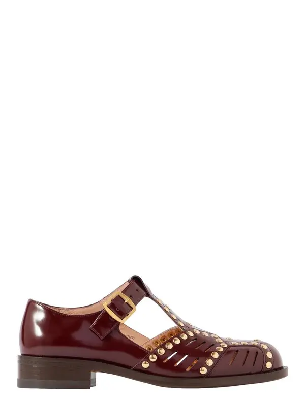 Bally Spiegel Studded Cutout Glossed-leather Brogues - Brown