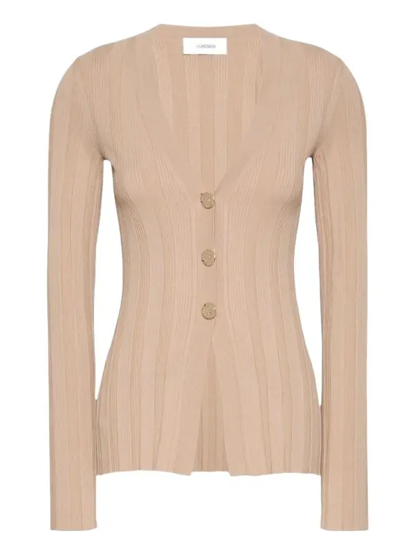 Sportmax Long Sleeve V-neck Button-detailed Knit Top - Beige