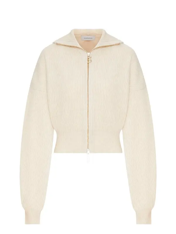 Sportmax Zip-up Hooded Ribbed-knit Cardigan - Beige