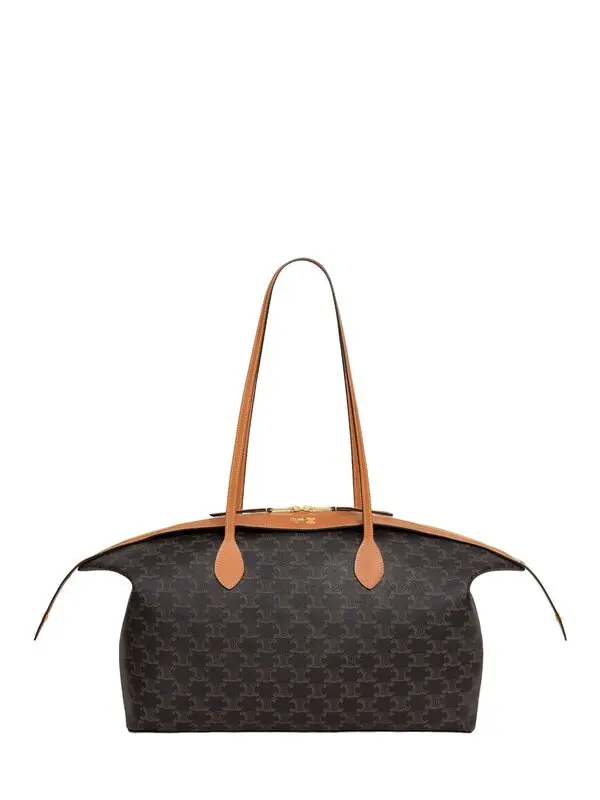 Celine Large Duffle Bag In Triomphe Canvas And Natural Calfskin - Honey-colored