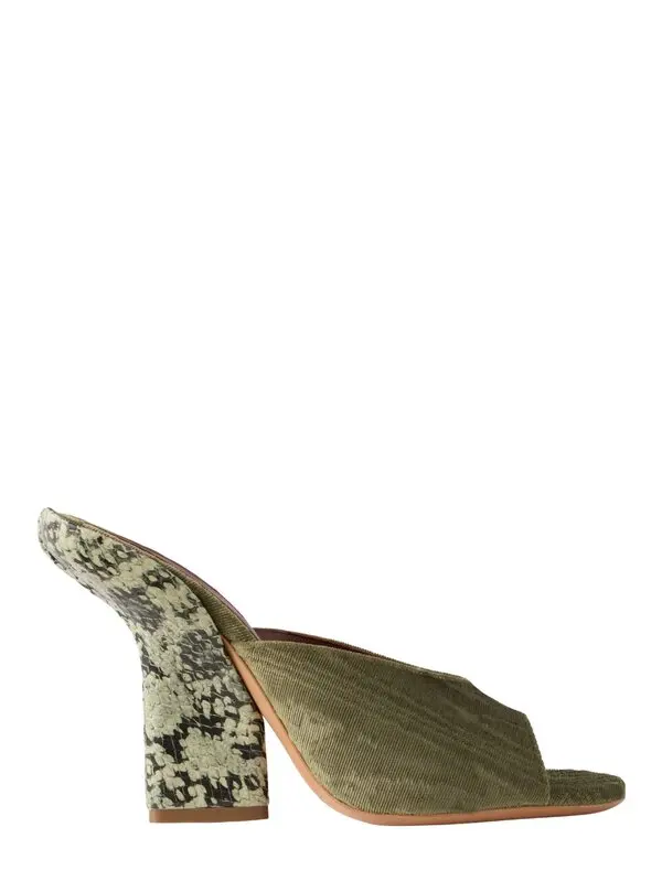 Dries Van Noten Snake-effect Leather-trimmed Velvet-moiré Sandals - Green