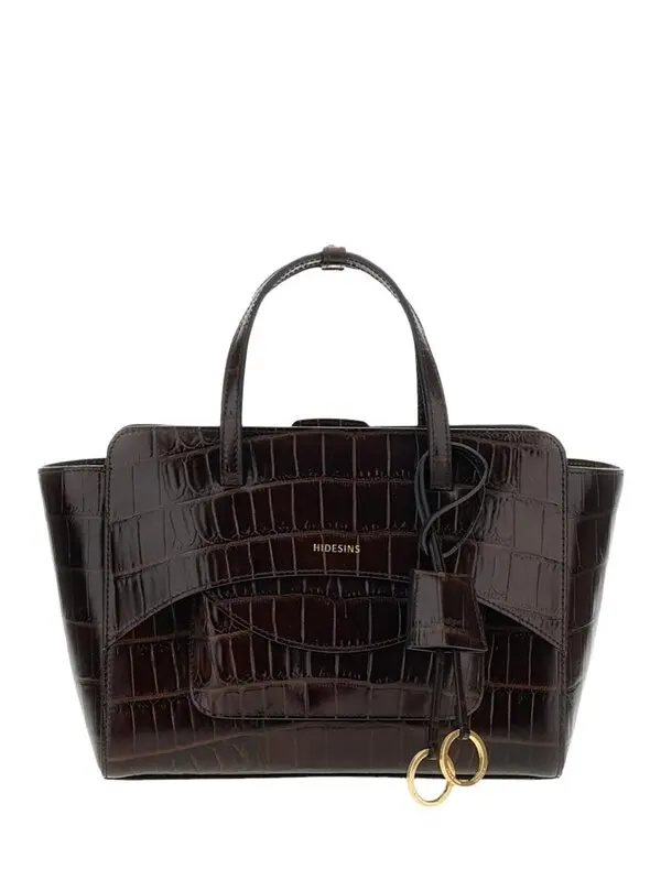 HIDESINS Croc Effect Top Handle Shoulder Bag - Brown