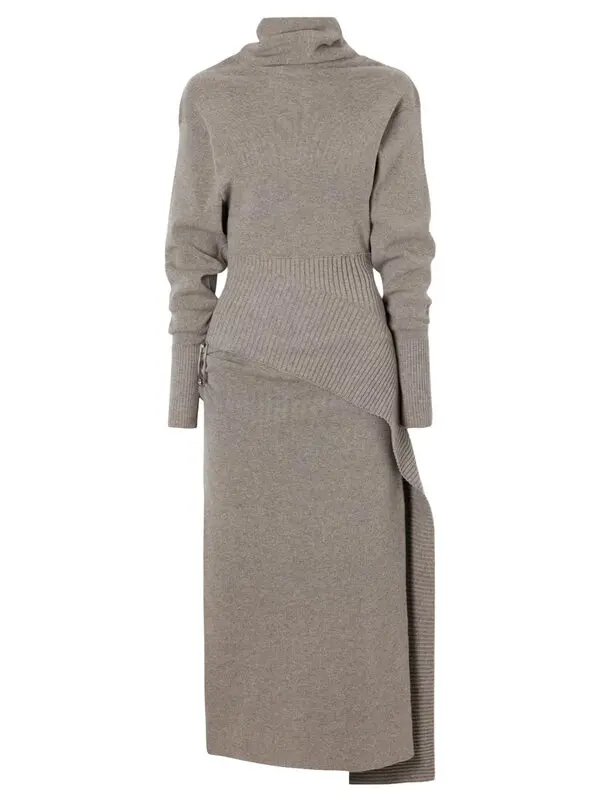 LANVIN Embellished Wool-blend Turtleneck Midi Dress - Gray