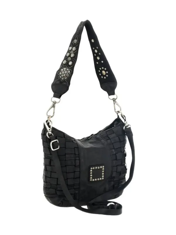CAMPOMAGGI Beth Studded Woven Shoulder Bag - Black