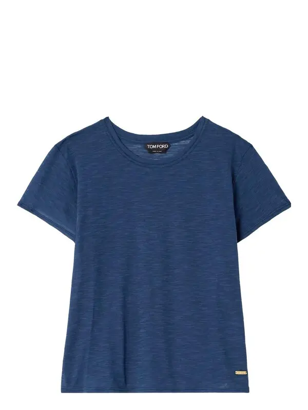 TOM FORD Logo Plaque Cotton-blend T-shirt - Blue