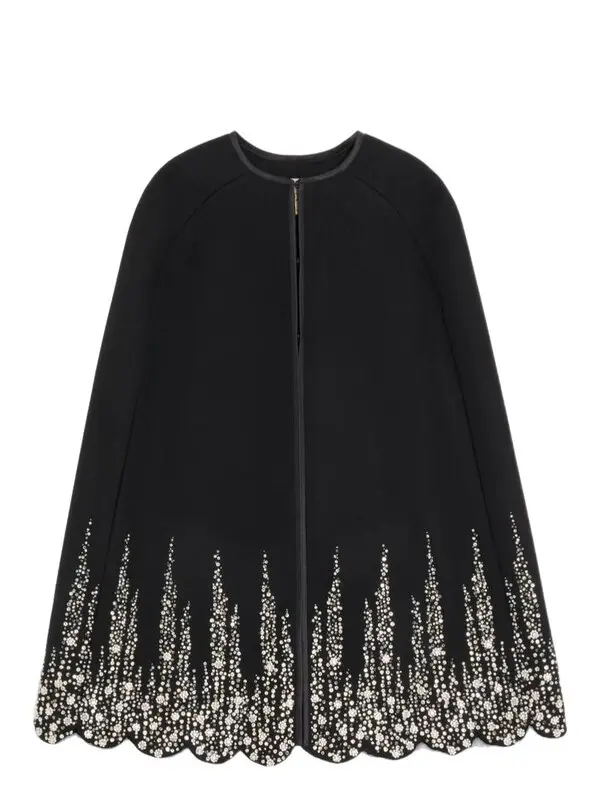 Valentino Garavani Draped Cape With Ombre Rhinestone Embroidery - Black
