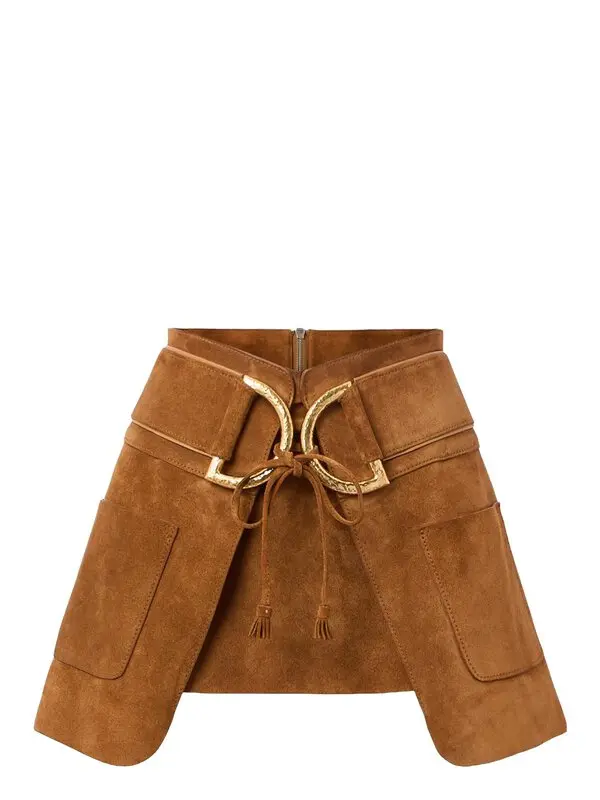 TOM FORD Belted Layered Suede Mini Skirt - Brown
