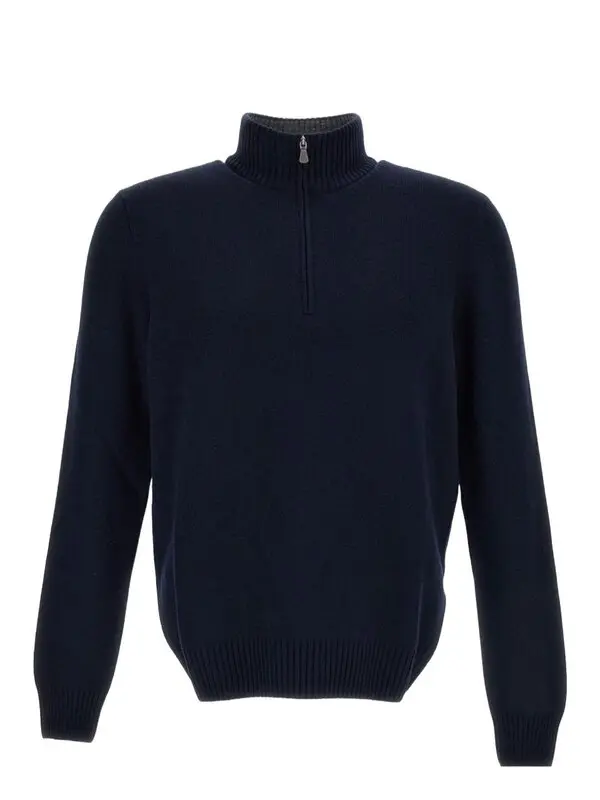 GRAN SASSO Zip-up Sweater With Rib-knit Collar - Blue