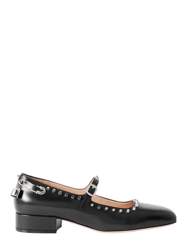 Bally Embellished Leather Mary Jane Pumps With Block Heel - Black