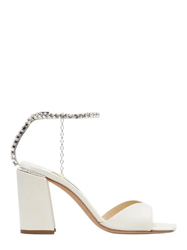 JIMMY CHOO Saeda Block Heel 85 Sandals - Ivory/crystal