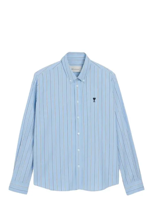 AMI Paris De Coeur Vertical-stripe Shirt - Light Blue