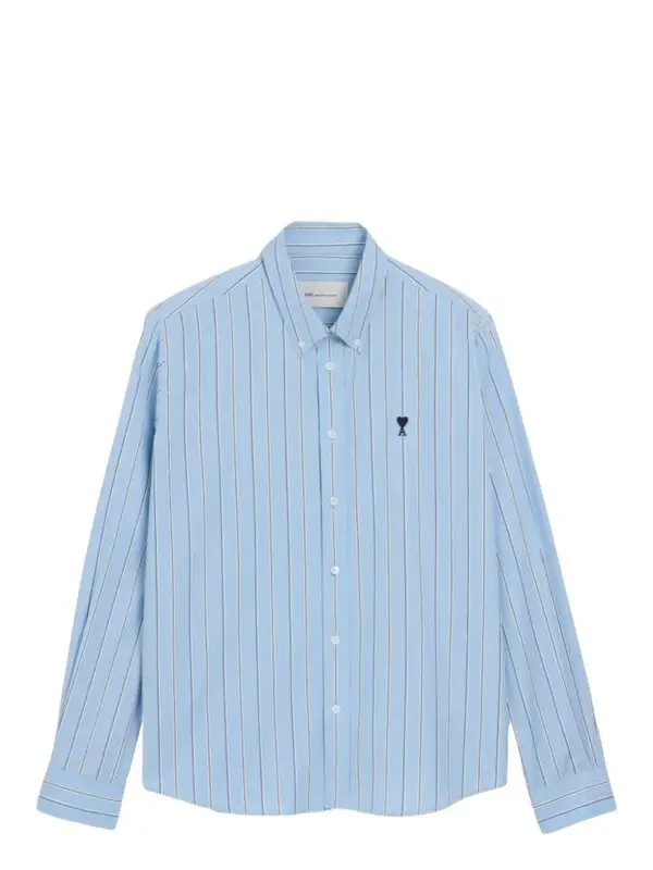 AMI Paris De Coeur Vertical-stripe Buttoned Shirt - Light Blue