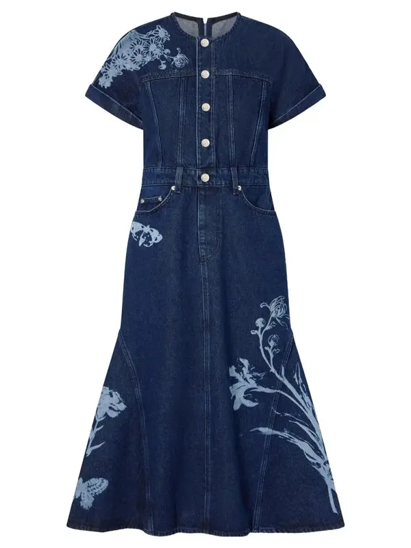 Erdem Floral-print Denim Midi Dress - Blue