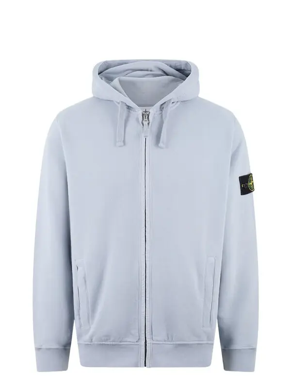Stone Island Zipper Hoodie With Drawstring - Ash Grey
