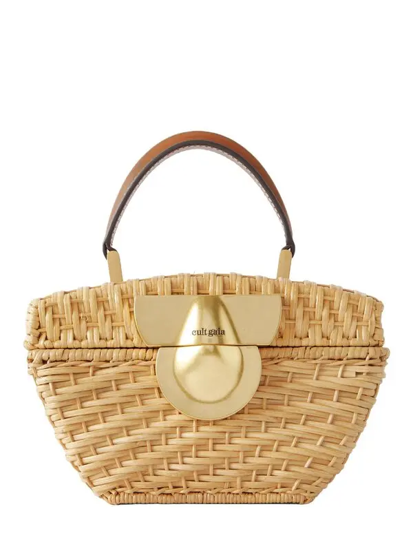 Cult Gaia Tyla Raffia Tote With Leather Trim - Nude