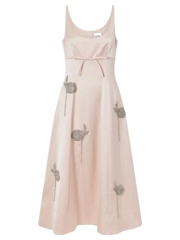Erdem Embroidered Satin Midi Dress With Crystal Embellishments - No