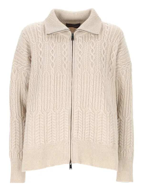 Lorena Antoniazzi Long Sleeve Zip-up Cardigan - Nude