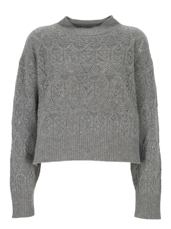 Lorena Antoniazzi Long Sleeve Sweater With Ribbed Details - Gray