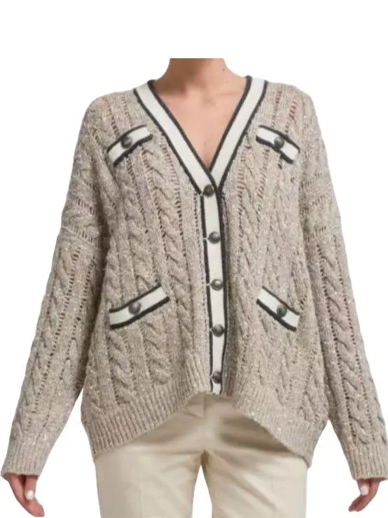Brunello Cucinelli Long Sleeve V-neck Cardigan - Nude