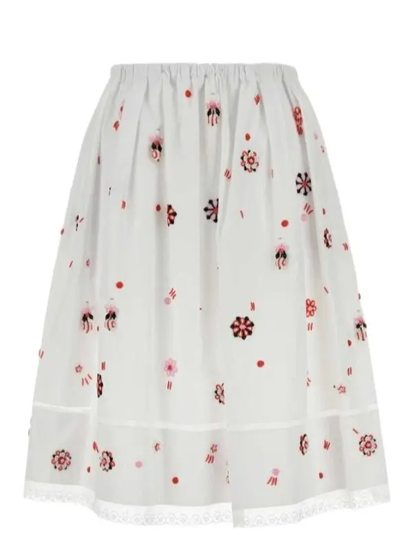 Prada Embroidered Poplin Skirt With Lace Trim - No
