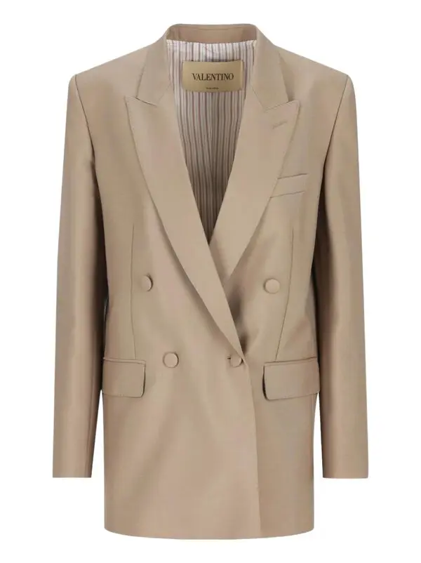Valentino Garavani Double-breasted Blazer With Notched Lapel - Beige