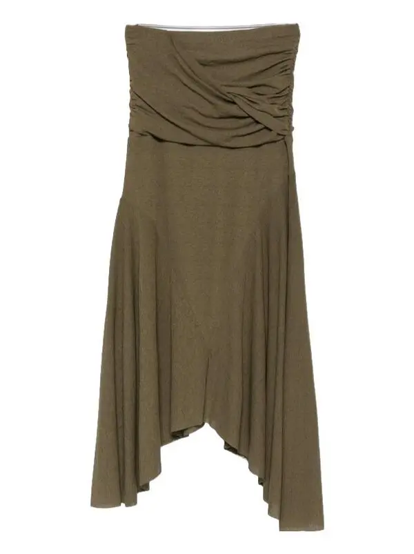 GANNI Ruched Asymmetric Hem Skirt - Brown