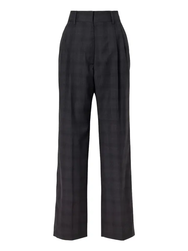 BLAZÉ MILANO Fox Checked Wool Straight-leg Pants - Black