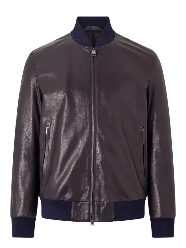 Brioni Draped Leather Bomber Jacket - Brown