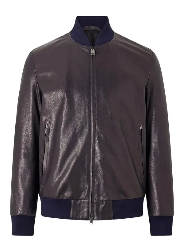 Brioni Draped Leather Bomber Jacket - Brown