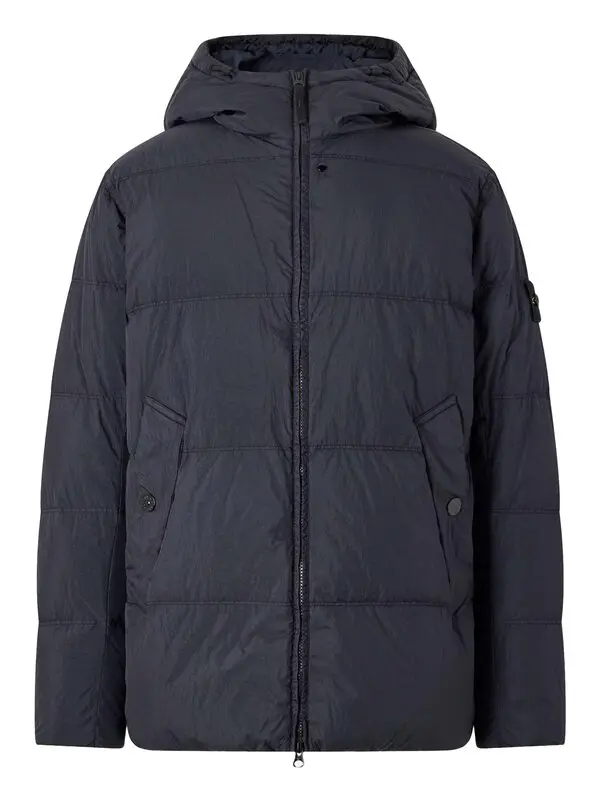Stone Island Garment-dyed Crinkled Shell Down Hooded Jacket - Blue