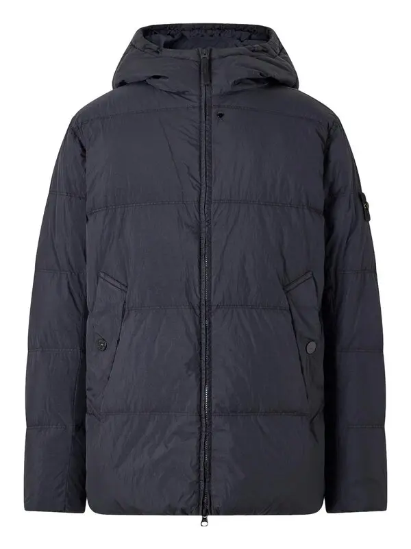 Stone Island Garment-dyed Crinkled Shell Down Hooded Jacket - Blue