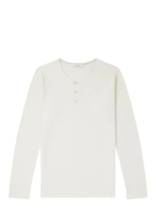 LEMAIRE Henley Ribbed Cotton T-shirt - Neutrals