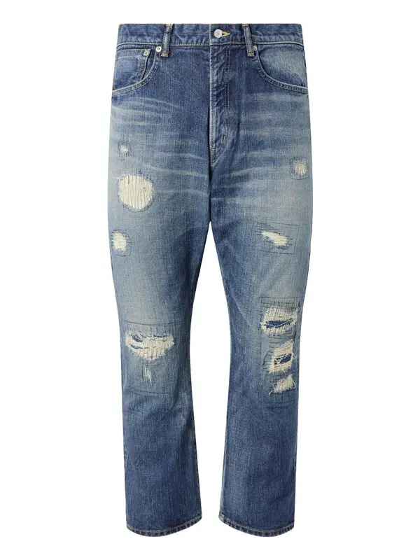 BEAMS Straight-leg Distressed Jeans - Blue