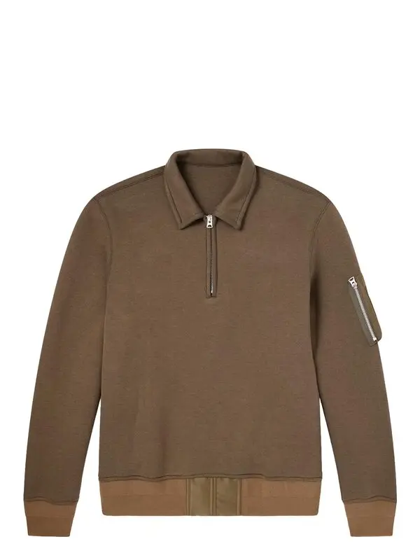 Sacai Cotton-blend Half-zip Sweater With Contrast Stitching - Brown