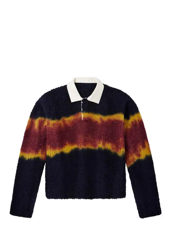 Sacai Tie-dye Wool-blend Polo Sweater - Navy