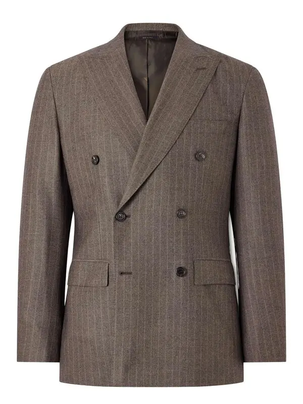 Brioni Plume Herringbone Wool Double-breasted Suit Jacket - Gray