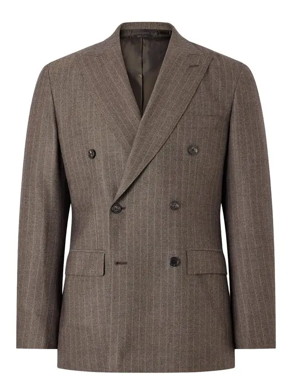 Brioni Plume Herringbone Wool Double-breasted Suit Jacket - Gray