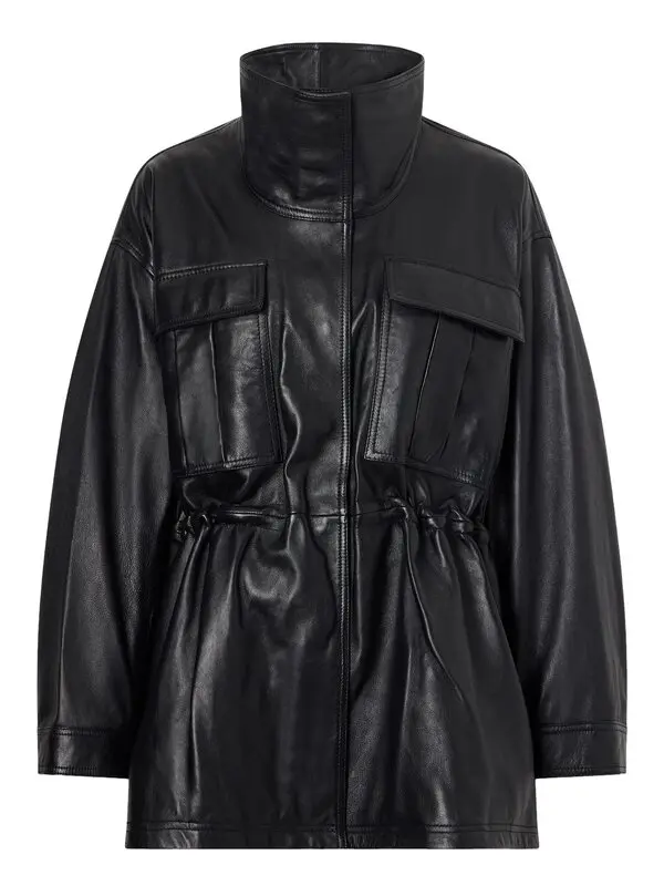RÓHE Sculptural Gathered Leather Jacket - Black