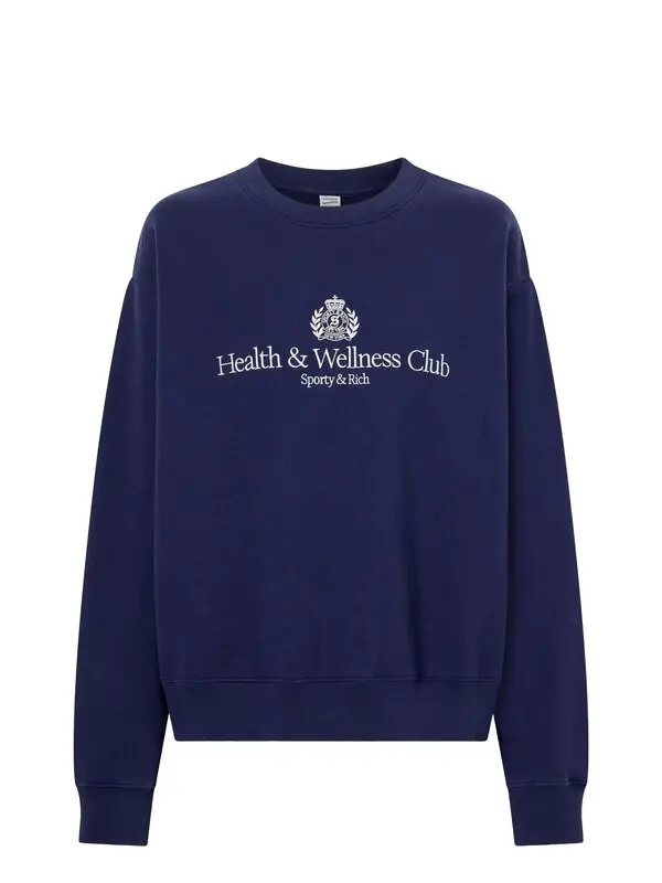 SPORTY & RICH Logo Embroidered Cotton Jersey Sweatshirt - Navy
